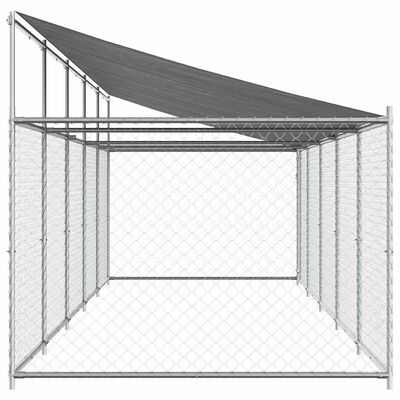 vidaXL suņu būris ar jumtu un durvīm, pelēks, 10x2x2m, cinkots tērauds ...