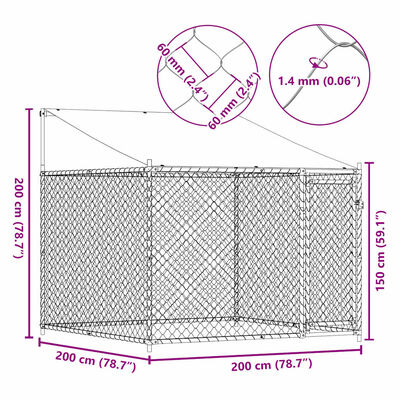 vidaXL suņu būris ar jumtu un durvīm, pelēks, 2x2x2 m, cinkots tērauds ...