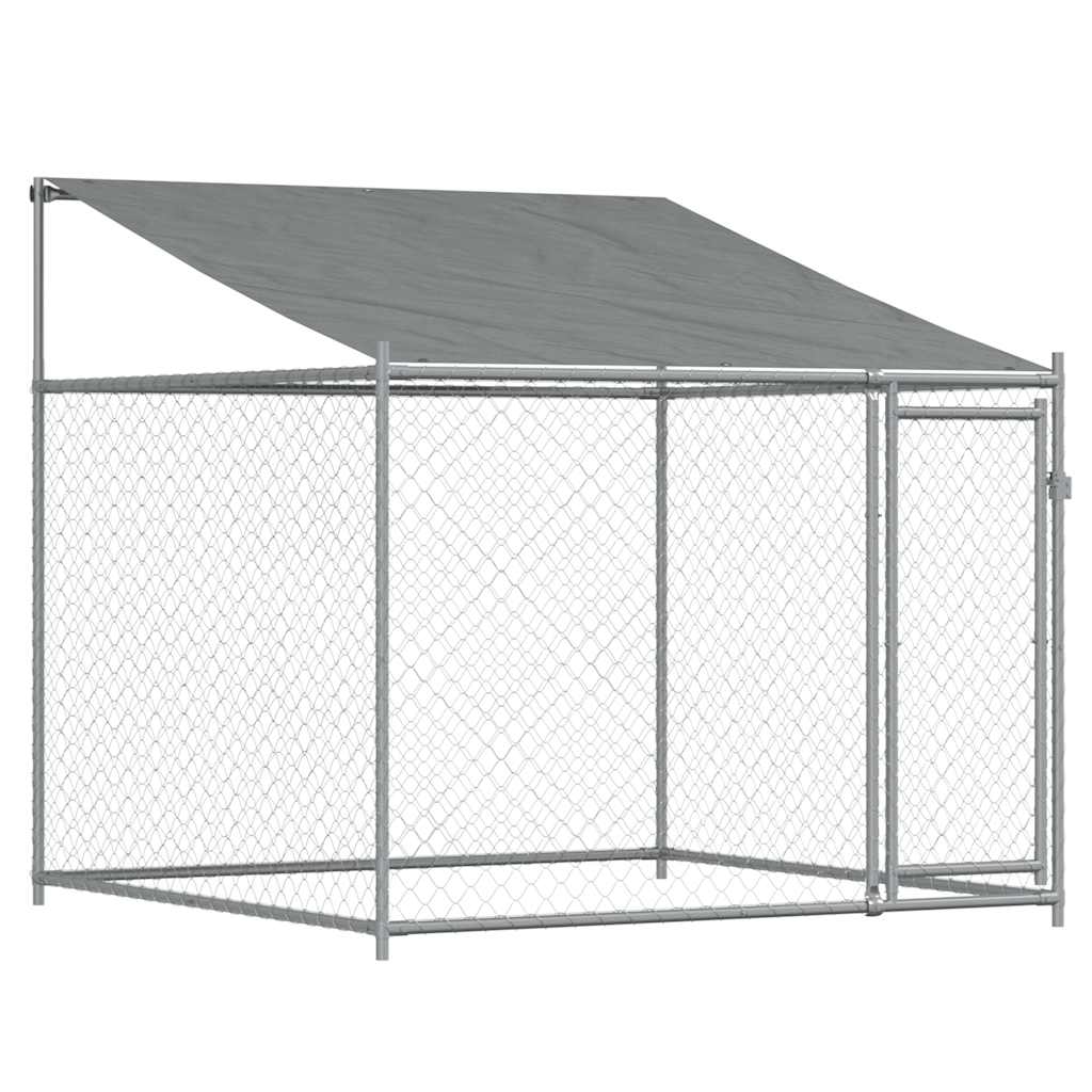vidaXL suņu būris ar jumtu un durvīm, pelēks, 2x2x2 m, cinkots tērauds ...