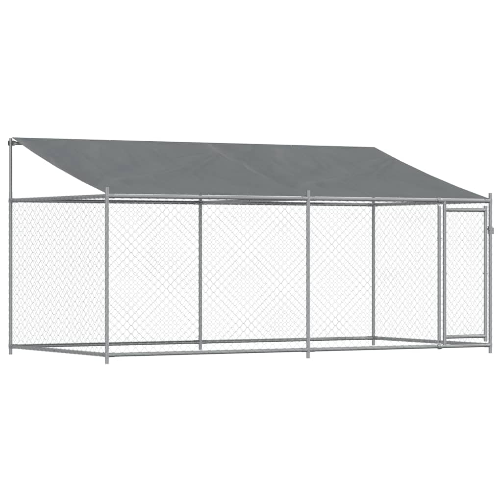 vidaXL suņu būris ar jumtu un durvīm, pelēks, 4x2x2 m, cinkots tērauds ...