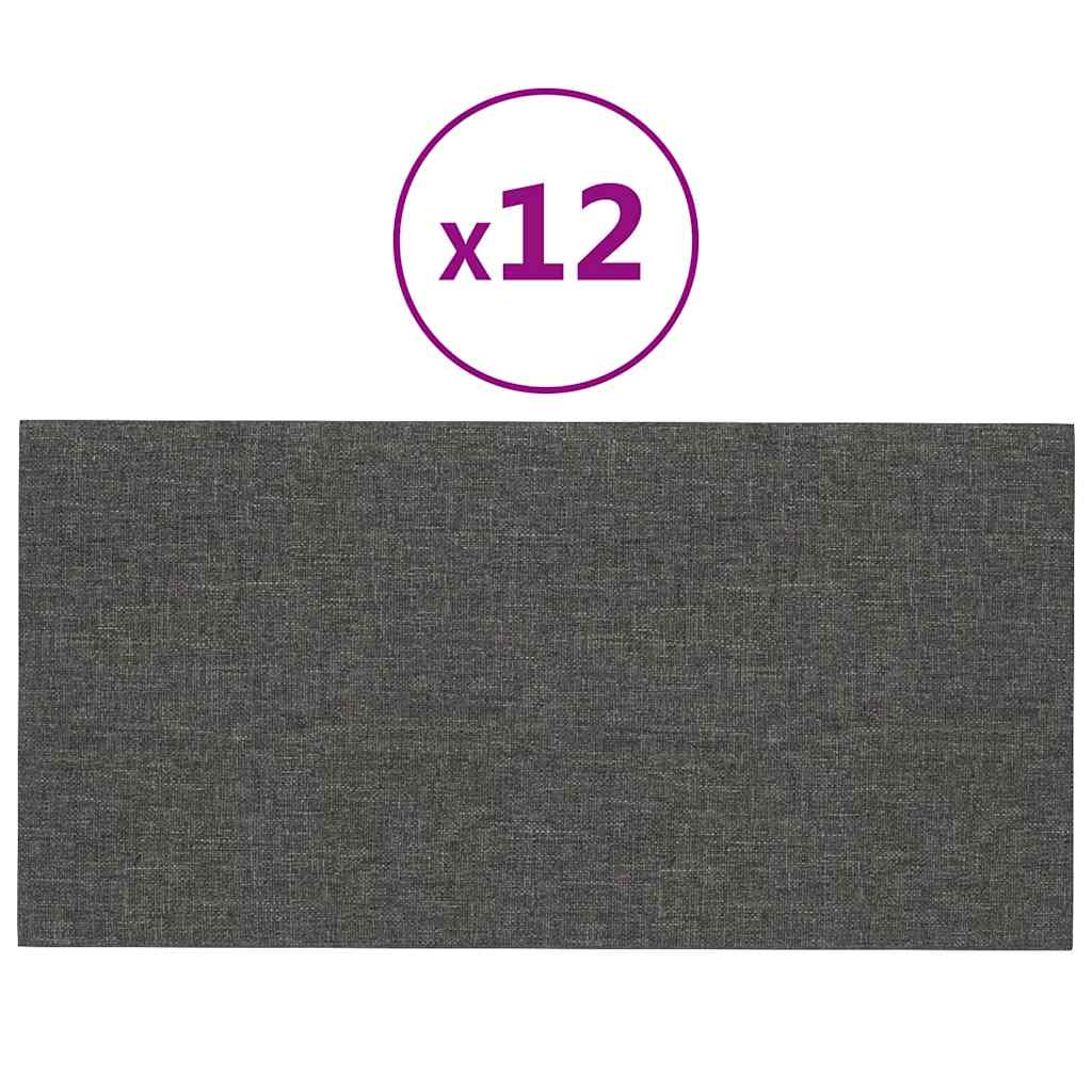 vidaXL sienas paneļi, 12 gab., tumši pelēki, 30x15 cm, audums, 0,54 m² ...